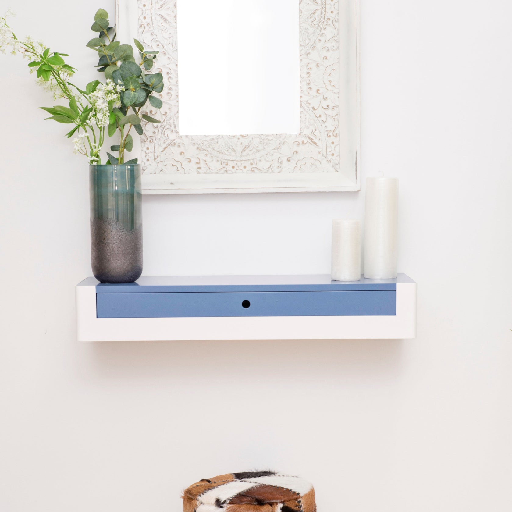 Wall Mounted 60cm Metal Console Table wooden top & drawers for Entry ...